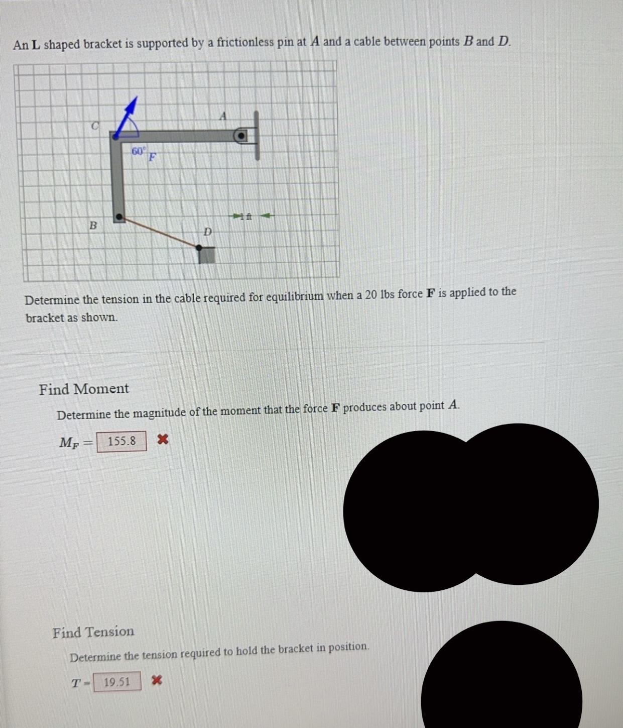 Solved An L ﻿shaped bracket is supported by a frictionless | Chegg.com