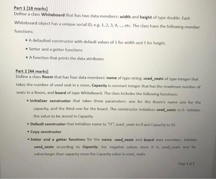 Solved Part 1 (18 marks) Define a class Whiteboard that has | Chegg.com