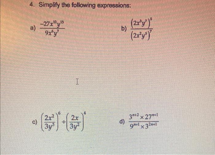 Solved 4. Simplify the following expressions: a) | Chegg.com