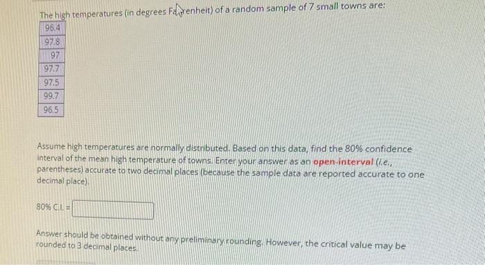 Solved The hish temperatures (in degrees Favenheit) of a | Chegg.com