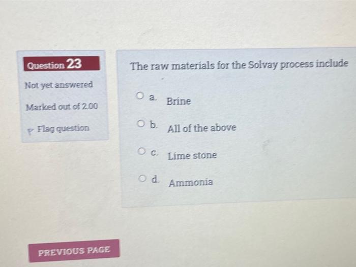 Solved Question 23 The raw materials for the Solvay process | Chegg.com