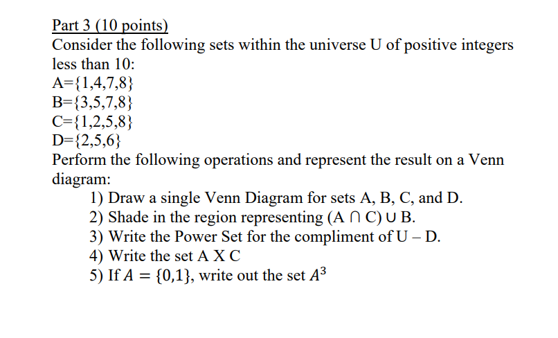 Solved Part 3 (10 ﻿points)Consider the following sets within | Chegg.com