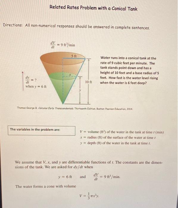 Solved Related Rates Problem with a Conical Tank Directions: | Chegg.com