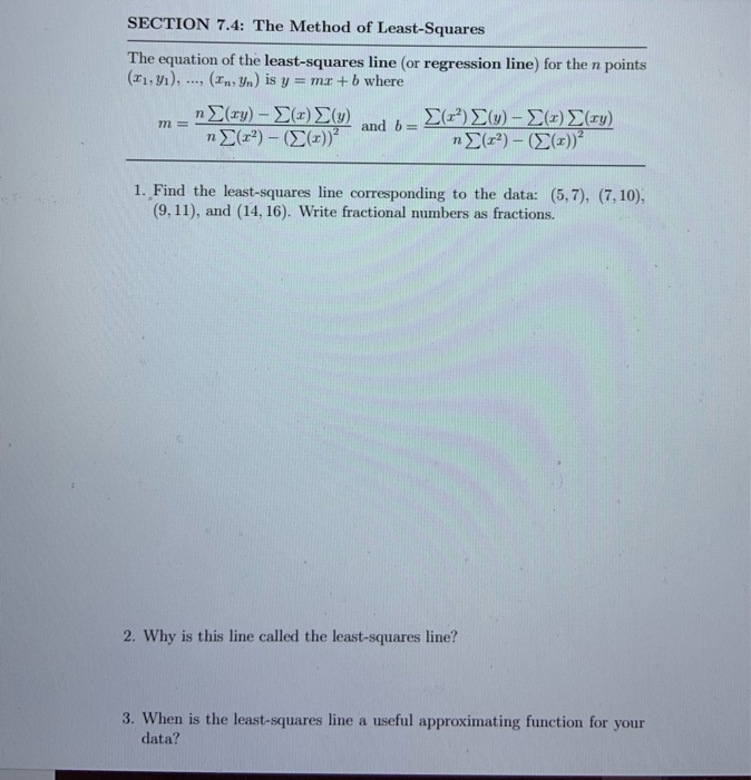 Solved SECTION 7.4: The Method of Least-Squares The equation | Chegg.com