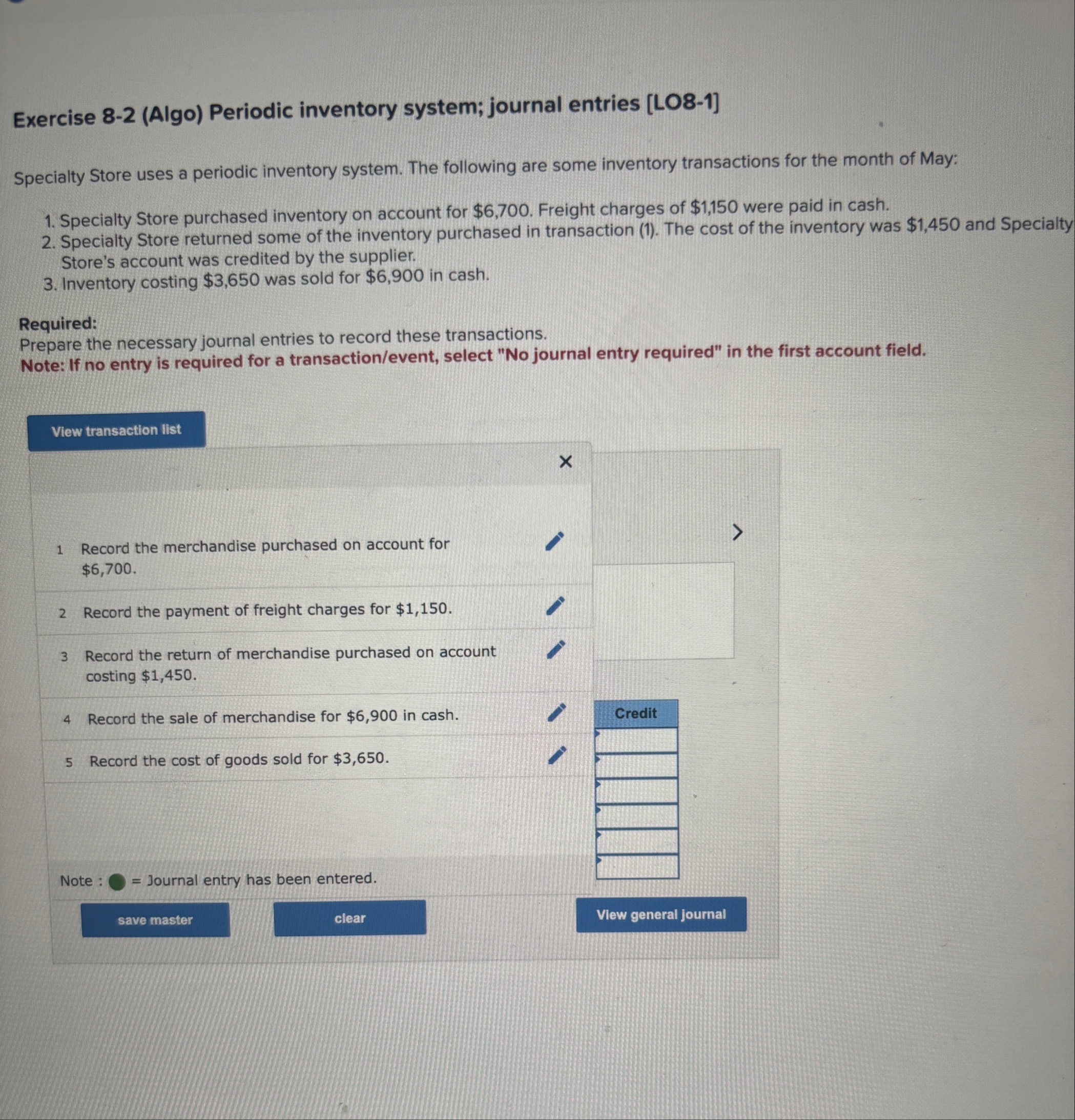 Solved Exercise 8-2 (Algo) ﻿Periodic inventory system; | Chegg.com