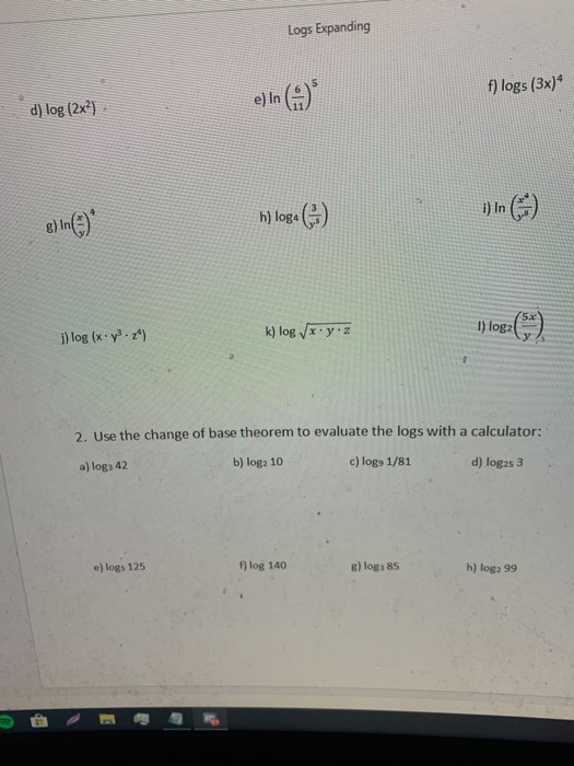 Solved Logs Expanding Properties of Logs (Expand) 1. Expand | Chegg.com