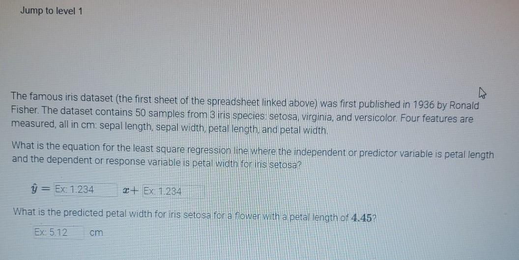 Jump to level 1 w The famous iris dataset (the first | Chegg.com