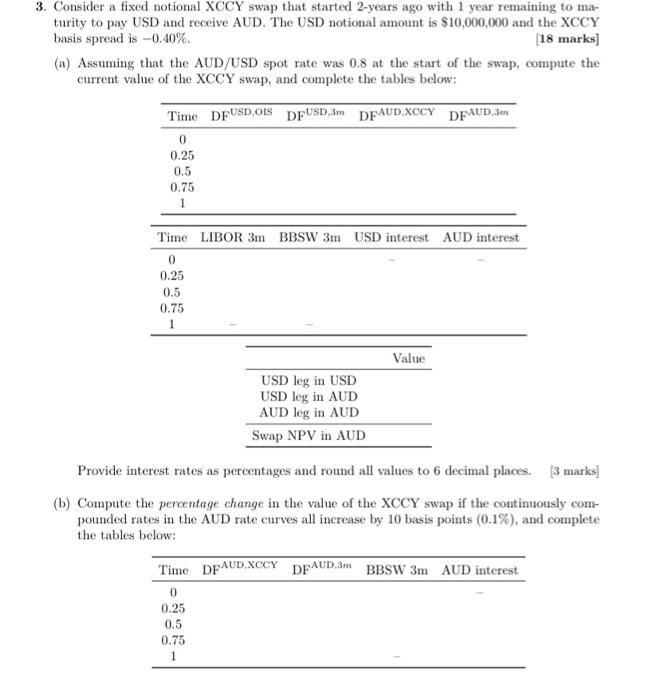 3. Consider a fixed notional XCCY swap that started | Chegg.com
