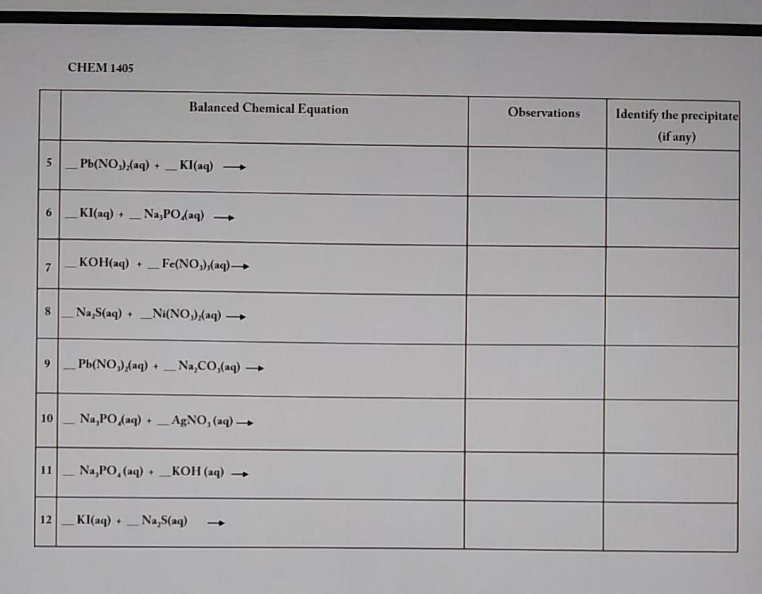 Solved Lab 6 - Report Aqueous Solutions: Precipitation | Chegg.com