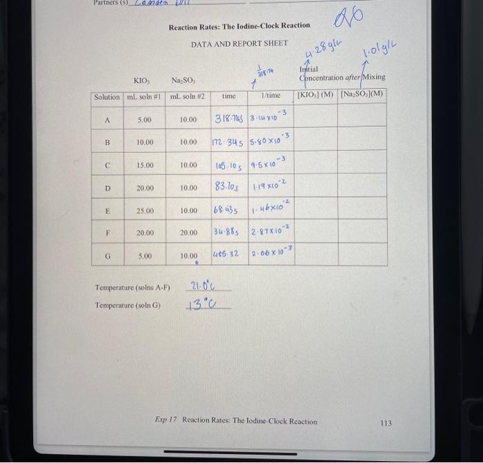 Reaction Rates: The Iodine-Clock Reaction Purpose of | Chegg.com