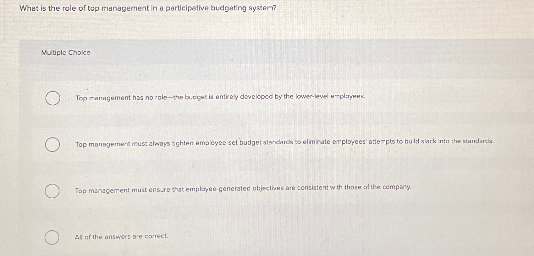 Solved What is the role of top management in a participative | Chegg.com