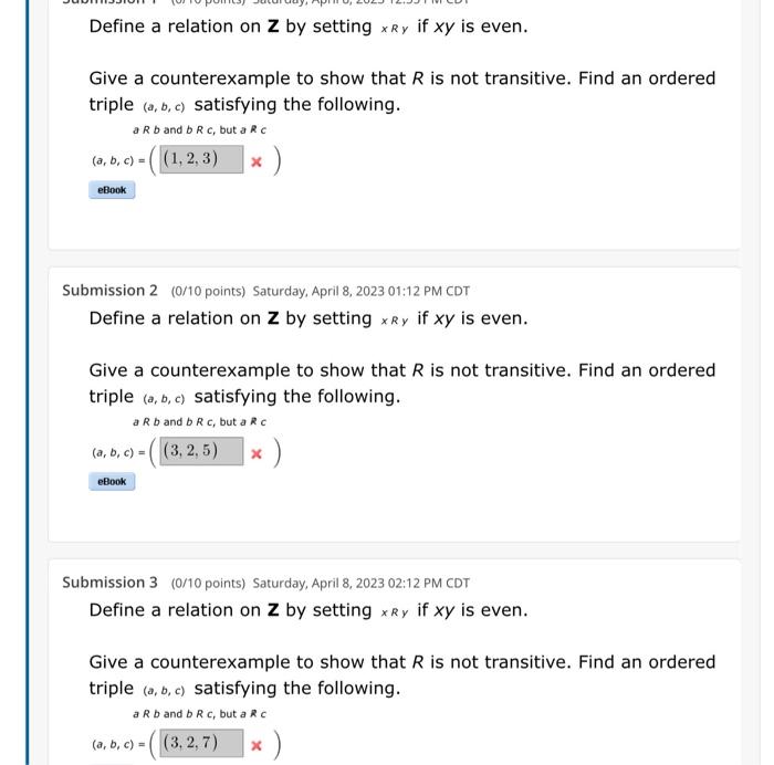 Solved Define a relation on Z by setting xRy if xy is even. | Chegg.com