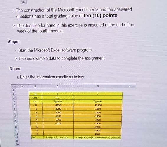 16\\nThe construction of the Microsoft Excel sheets | Chegg.com