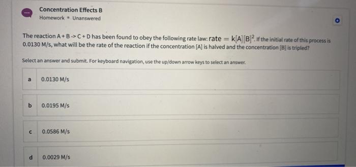 Solved Concentration Effects B Homework. Unanswered The | Chegg.com