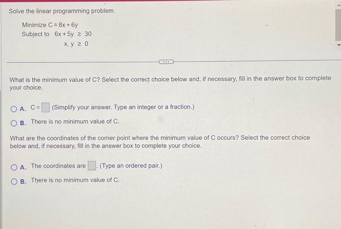 Solved Solve the linear programming problem. Minimize | Chegg.com