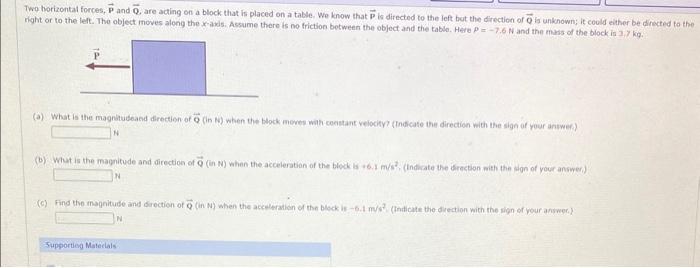 Solved Two horizontal forces, p and Q. are acting on a block | Chegg.com
