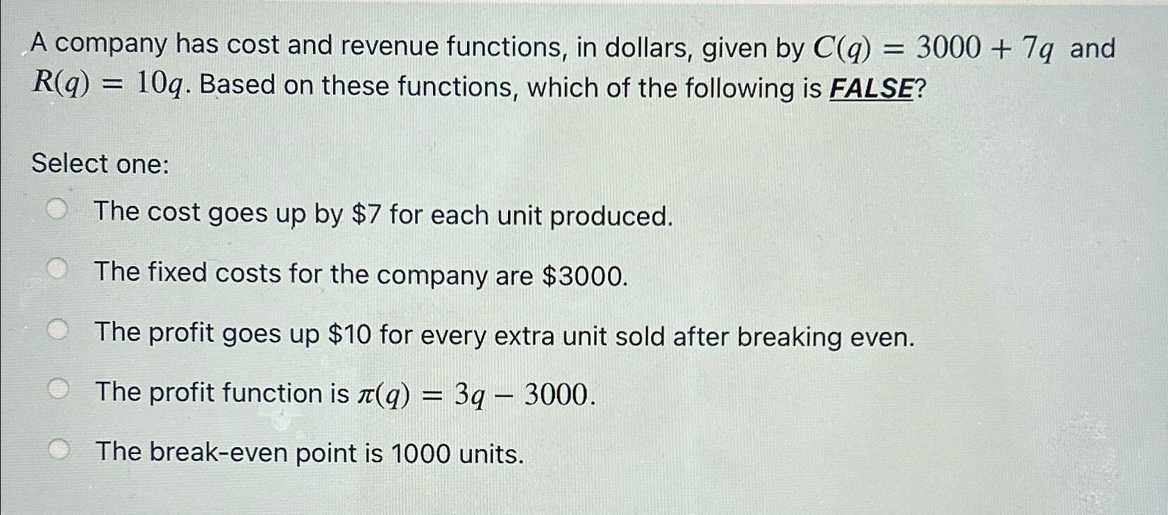 Solved A company has cost and revenue functions, in dollars, | Chegg.com