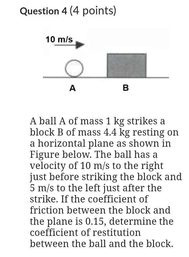Solved Question 4 (4 ﻿points)A ball A of mass 1 ﻿kg strikes | Chegg.com