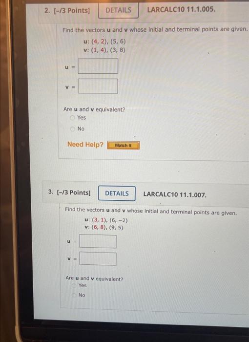Solved Find the vectors u and v whose initial and terminal | Chegg.com