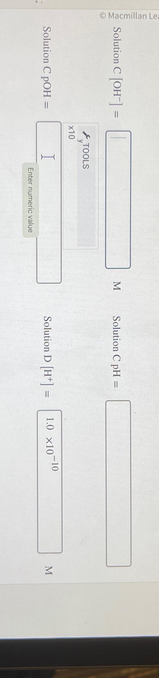 MSolution CpH=ubrace(ubrace)x10TSolution C ﻿pOH | Chegg.com