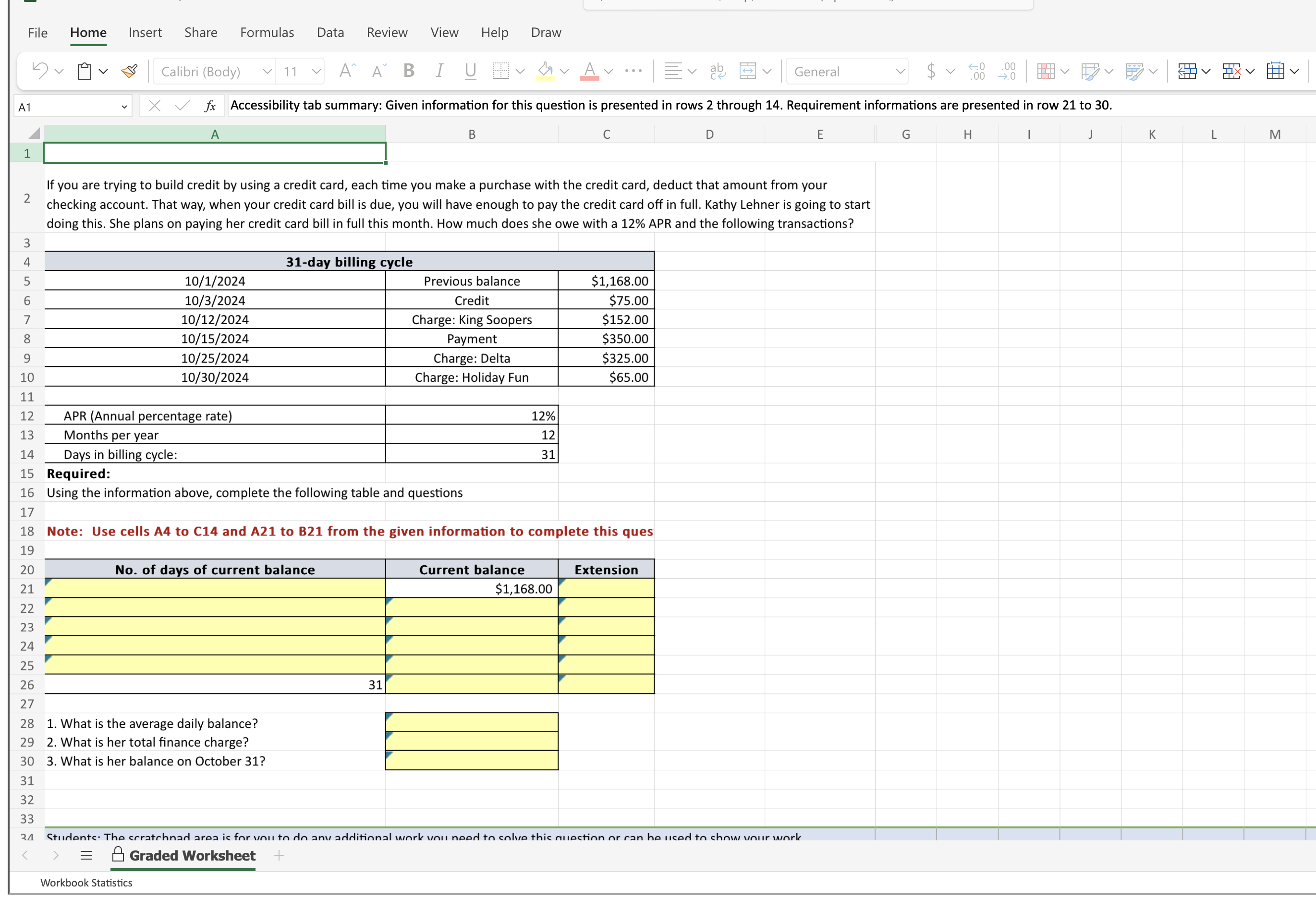 Solved excel formulas to complete this project | Chegg.com