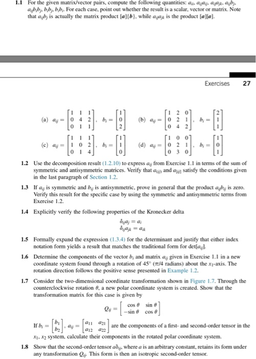 Solved 1.1 For the given matrix/vector pairs, compute the | Chegg.com