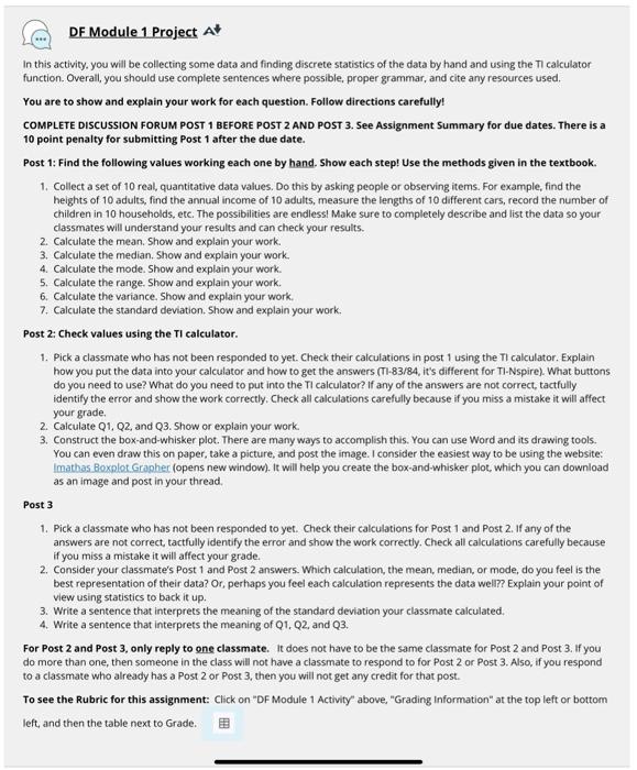 Solved DF Module 1 Project A In this activity, you will be | Chegg.com