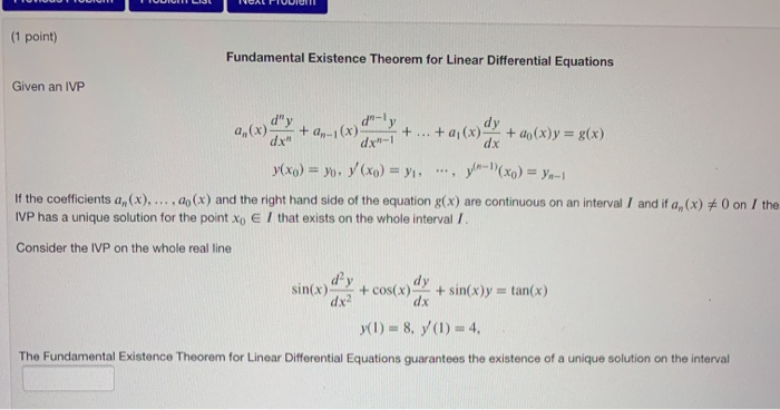 Solved MTWT (1 point) Fundamental Existence Theorem for | Chegg.com