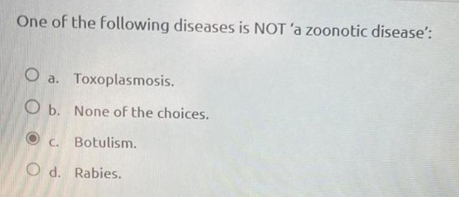 Solved One of the following diseases is NOT 'a zoonotic | Chegg.com