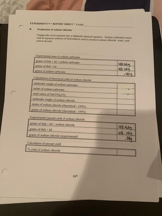 Solved EXPERIMENT 9. REPORT SHEET NAME Single replacement | Chegg.com