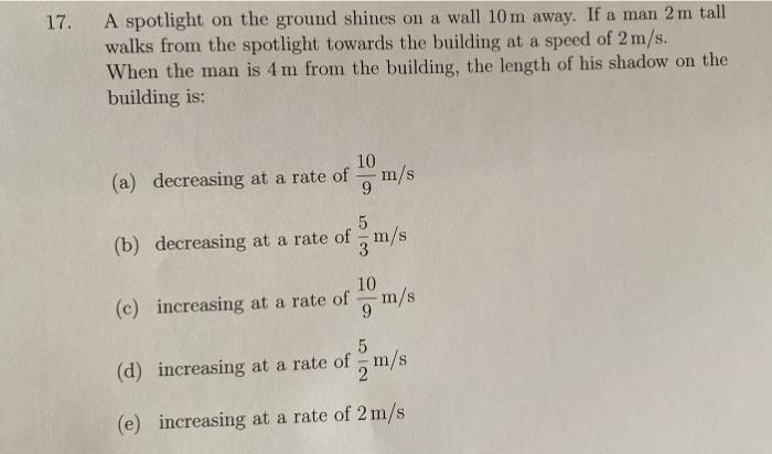 Solved 17. A spotlight on the ground shines on a wall 10 m | Chegg.com
