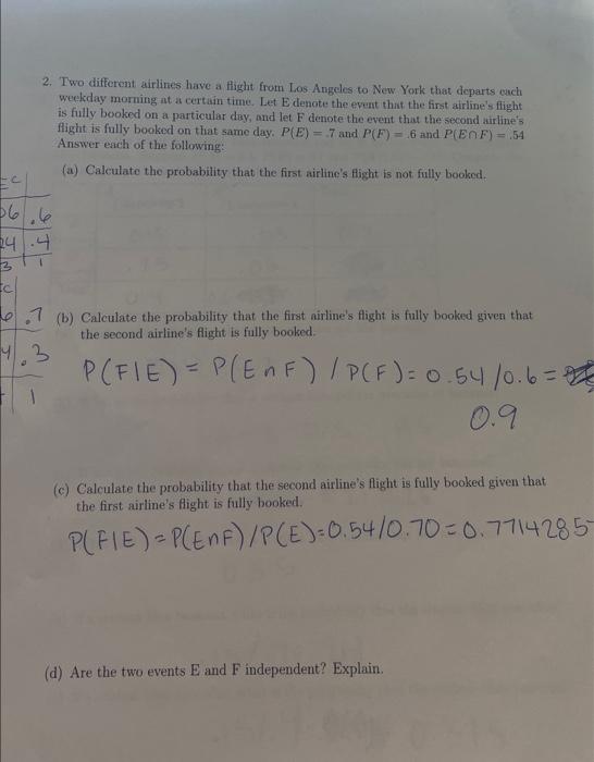 Solved 2. Two different airlines have a flight from Las | Chegg.com