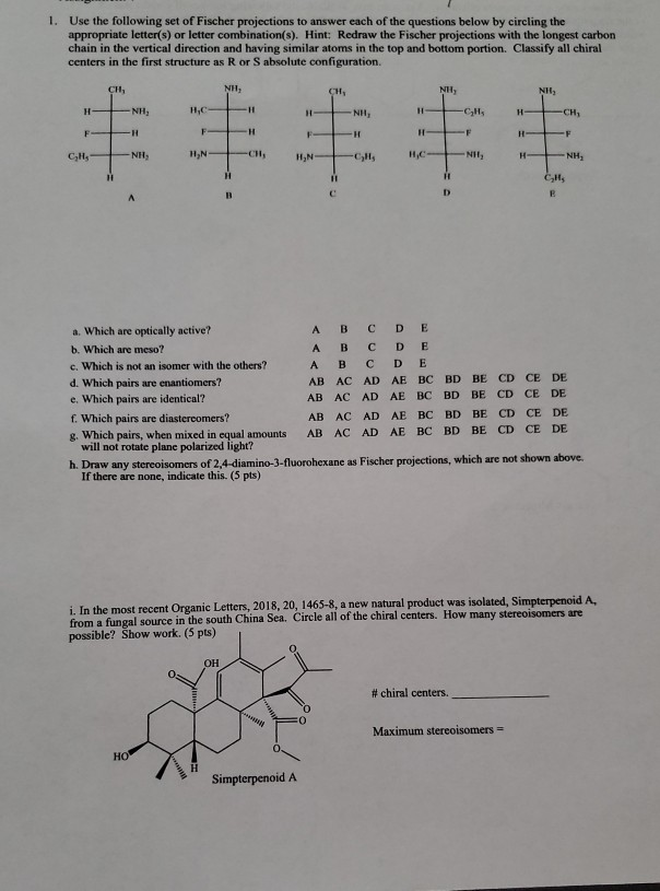 Solved 1. Use the following set of Fischer projections to | Chegg.com
