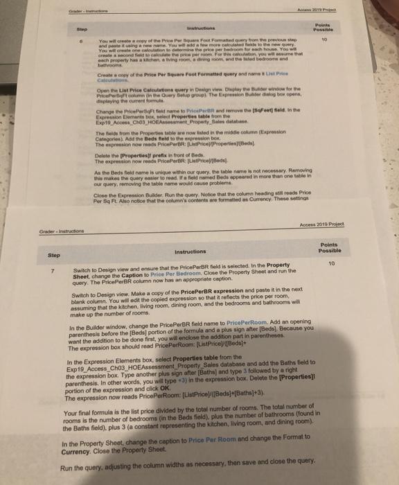 Step Instructions Points Possible 1 0 Start Access. | Chegg.com