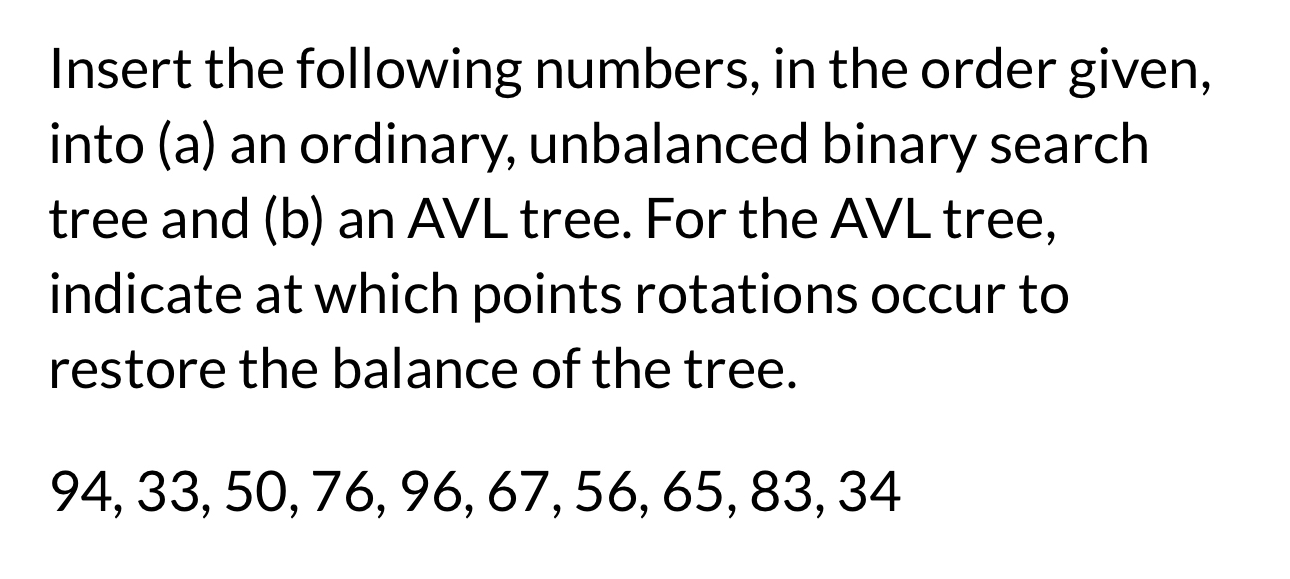Solved Insert the following numbers, in the order given, | Chegg.com
