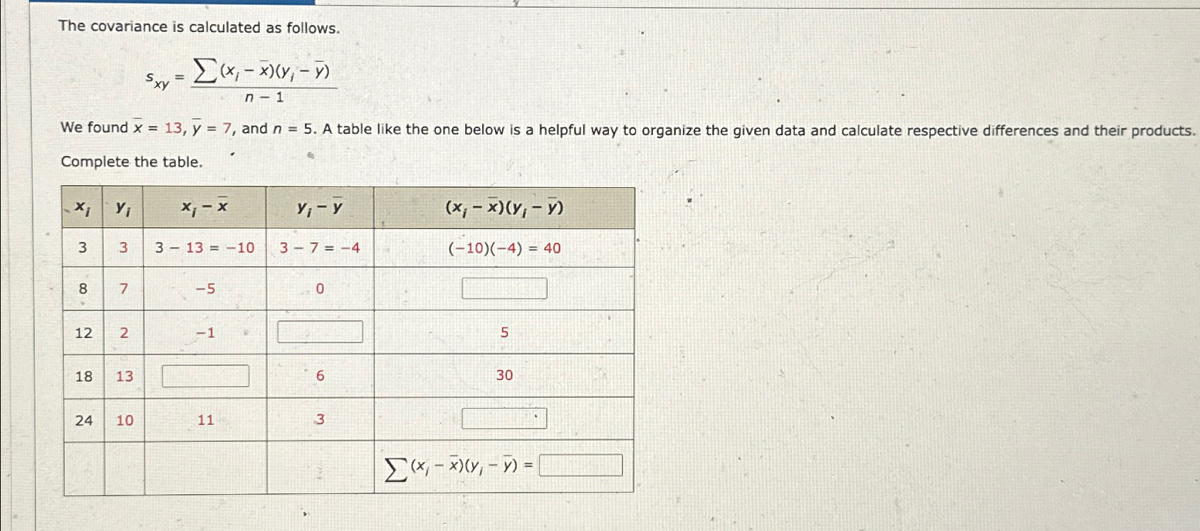 Solved The covariance is calculated as | Chegg.com
