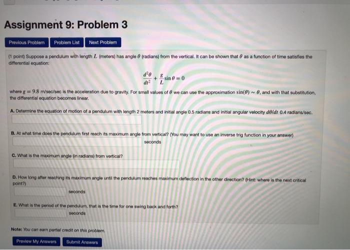 Solved Assignment 9 Problem 3 Previous Problem Problem List 0975
