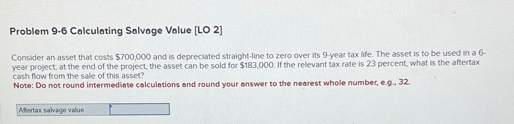 Solved Problem 9-6 ﻿Calculating Salvage Value [LO | Chegg.com