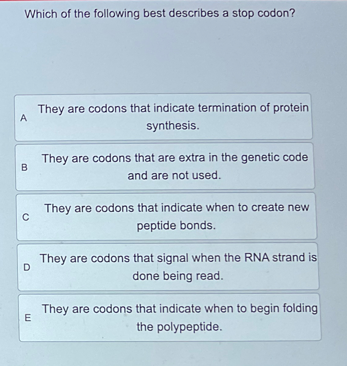 Solved Which of the following best describes a stop | Chegg.com