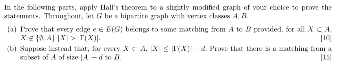 Solved In the following parts, apply Hall's theorem to a | Chegg.com