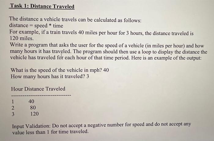 Solved Task 1: Distance Traveled The distance a vehicle | Chegg.com