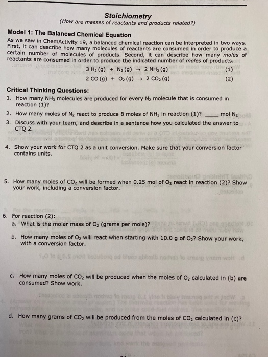 Solved Stoichiometry (How are masses of reactants and | Chegg.com
