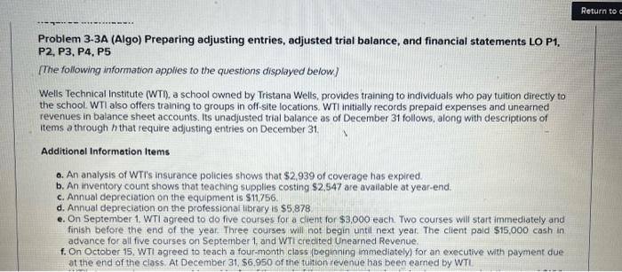 Solved Problem 3-3A (Algo) Preparing adjusting entries, | Chegg.com