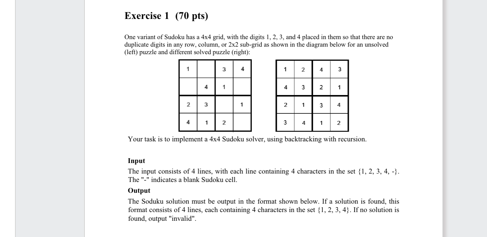 Solved Exercise 1 (70 ﻿pts)One variant of Sudoku has a | Chegg.com