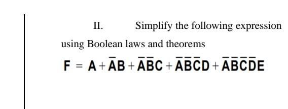 Solved Ii Simplify The Following Expression Using Boolean