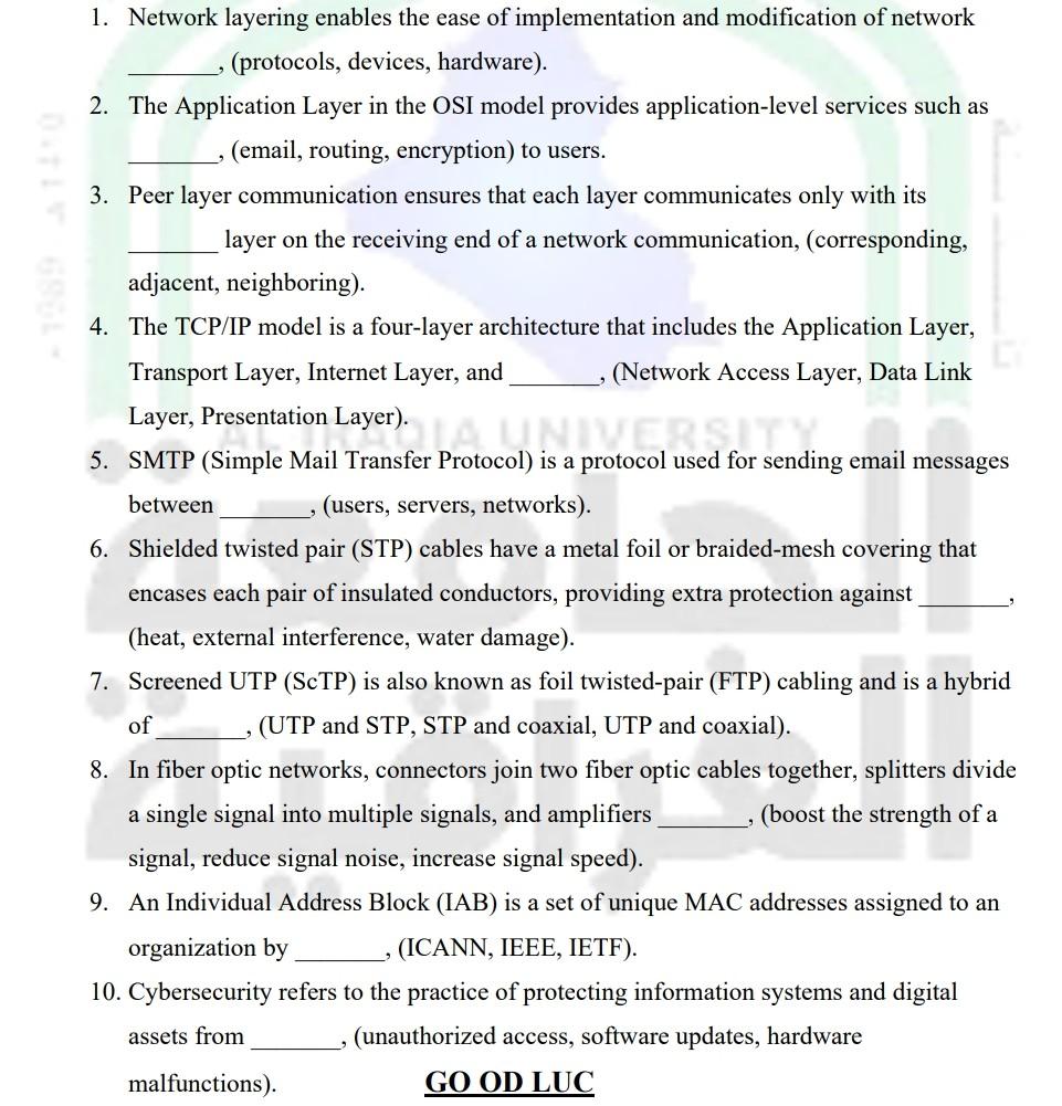 1. Network layering enables the ease of | Chegg.com