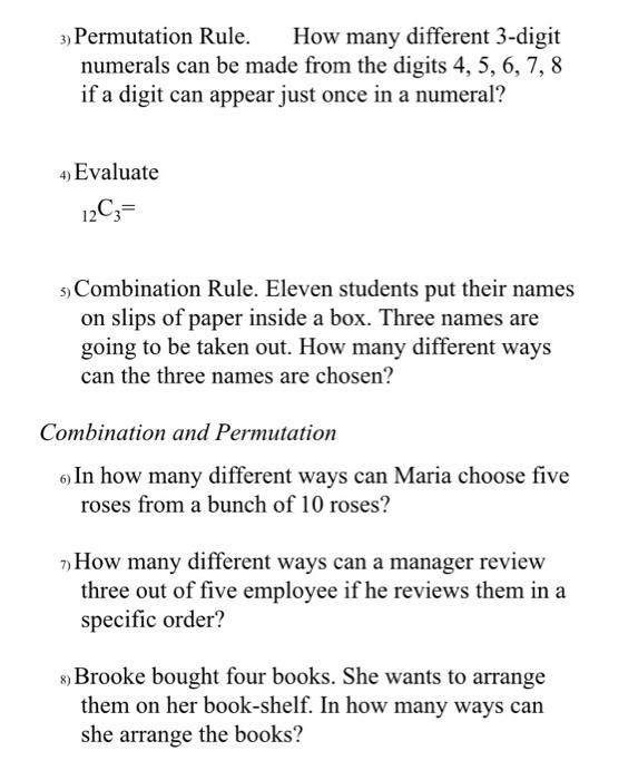 Solved 3) Permutation Rule. How many different 3-digit | Chegg.com