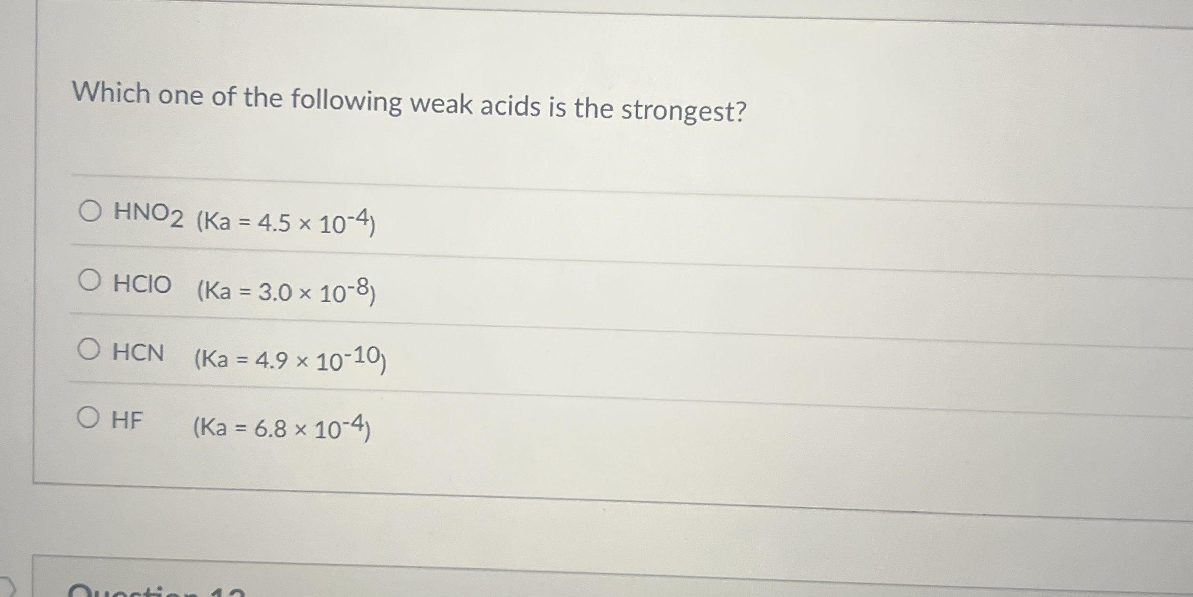 Solved Which one of the following weak acids is the | Chegg.com