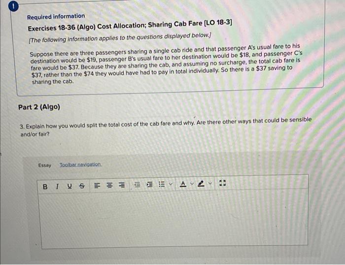 Solved Required information Exercises 18-36 (Algo) Cost | Chegg.com