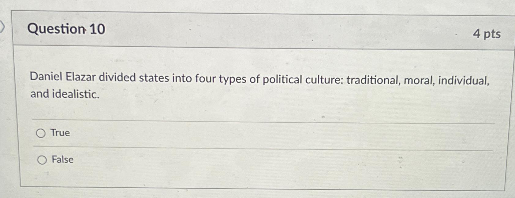 Solved Question 104 ﻿ptsDaniel Elazar divided states into | Chegg.com